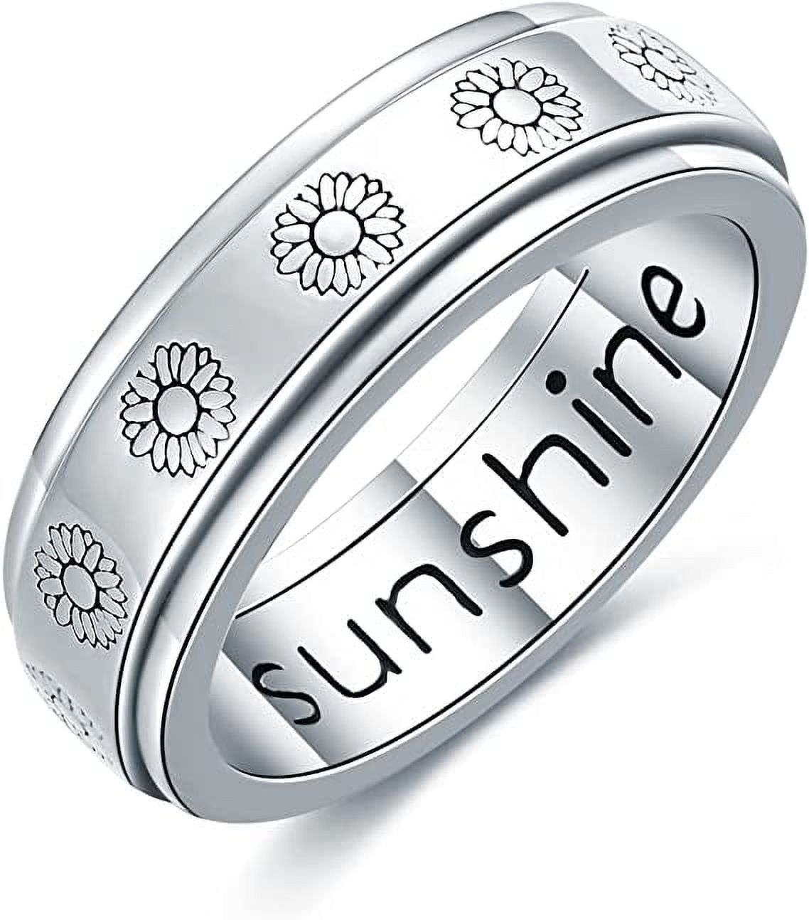 Sunflower Fidget Ring for Women Girls Sunshine Relief Stress Spinning ...
