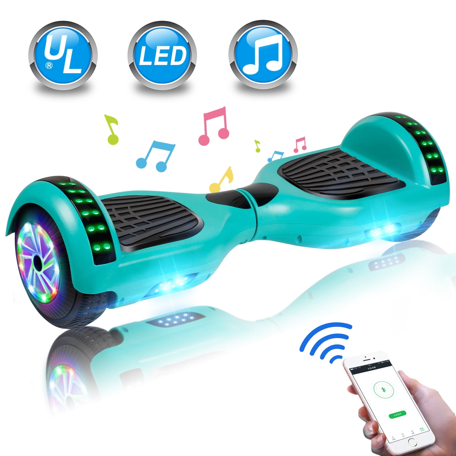 "SISIGAD Hoverboard 6.5"" Bluetooth Speaker Music, LED Lights, Two ...