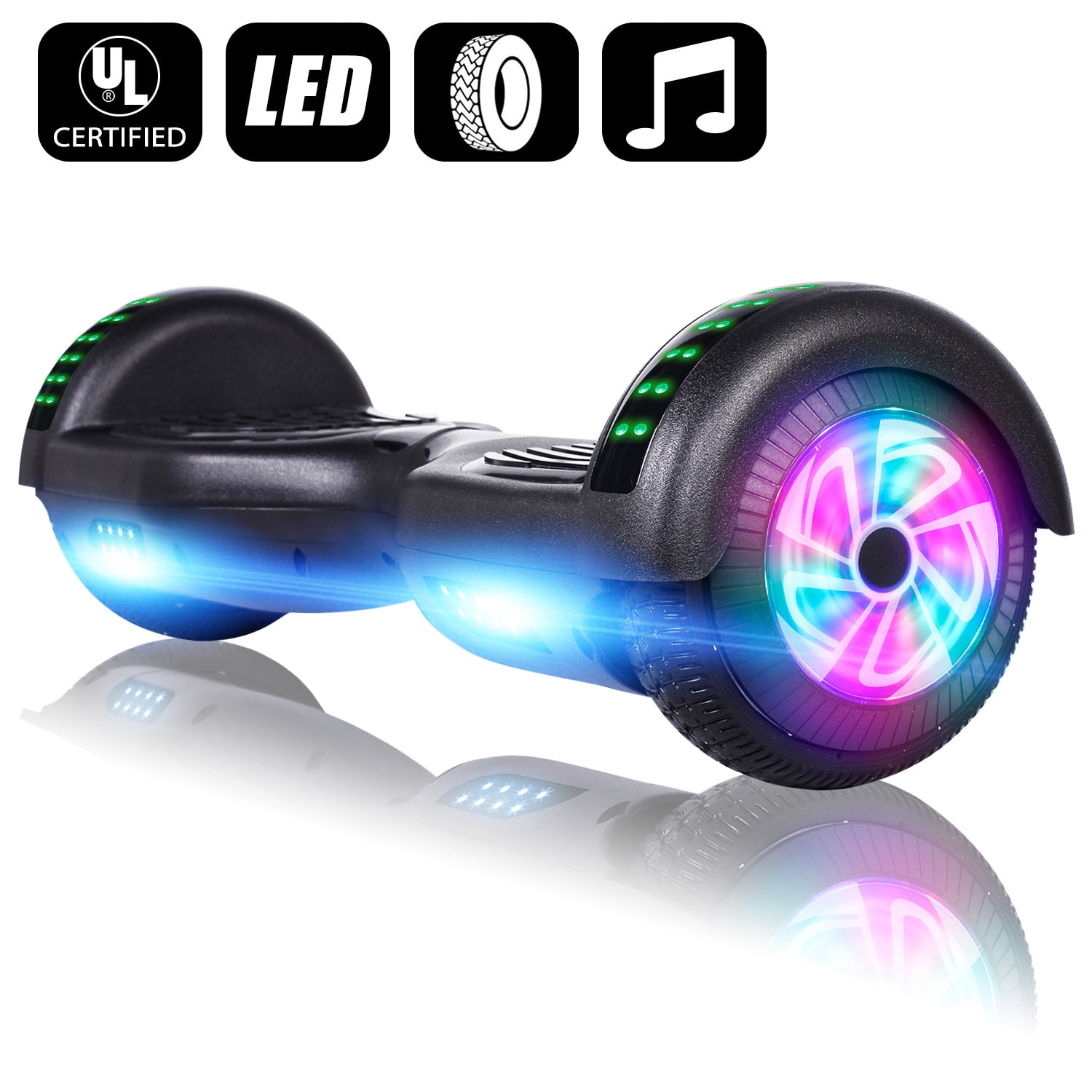 SISIGAD Hoverboard with Bluetooth and LED Lights, 6.5" Wheels, 10 MPH ...