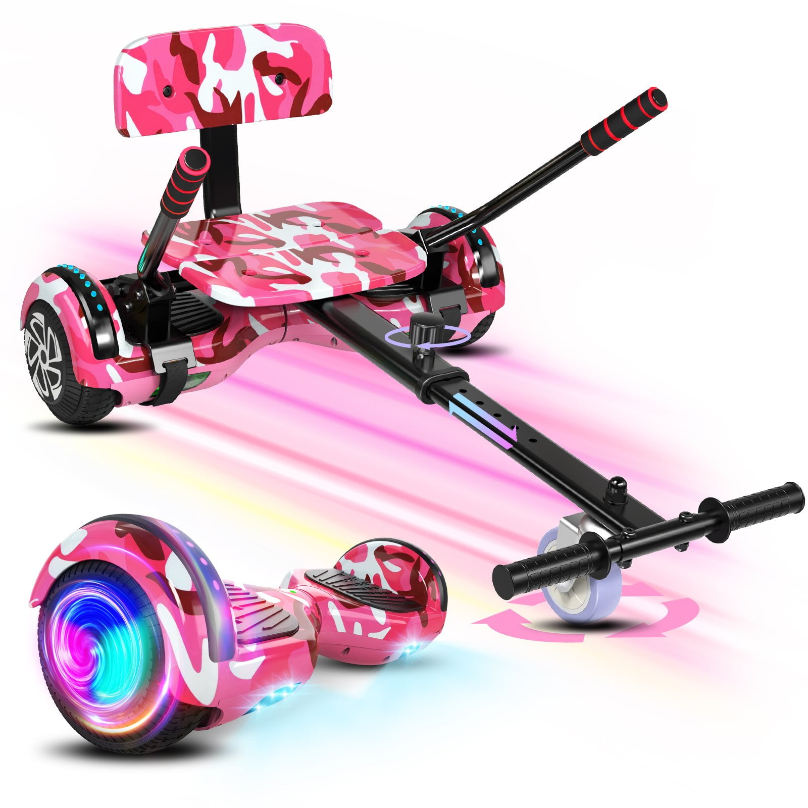 SISIGAD Hoverboard with Seat, 6.5" Hover Board Go Kart, 300W Powerful Motor, 6-10MPH Max Speed ...