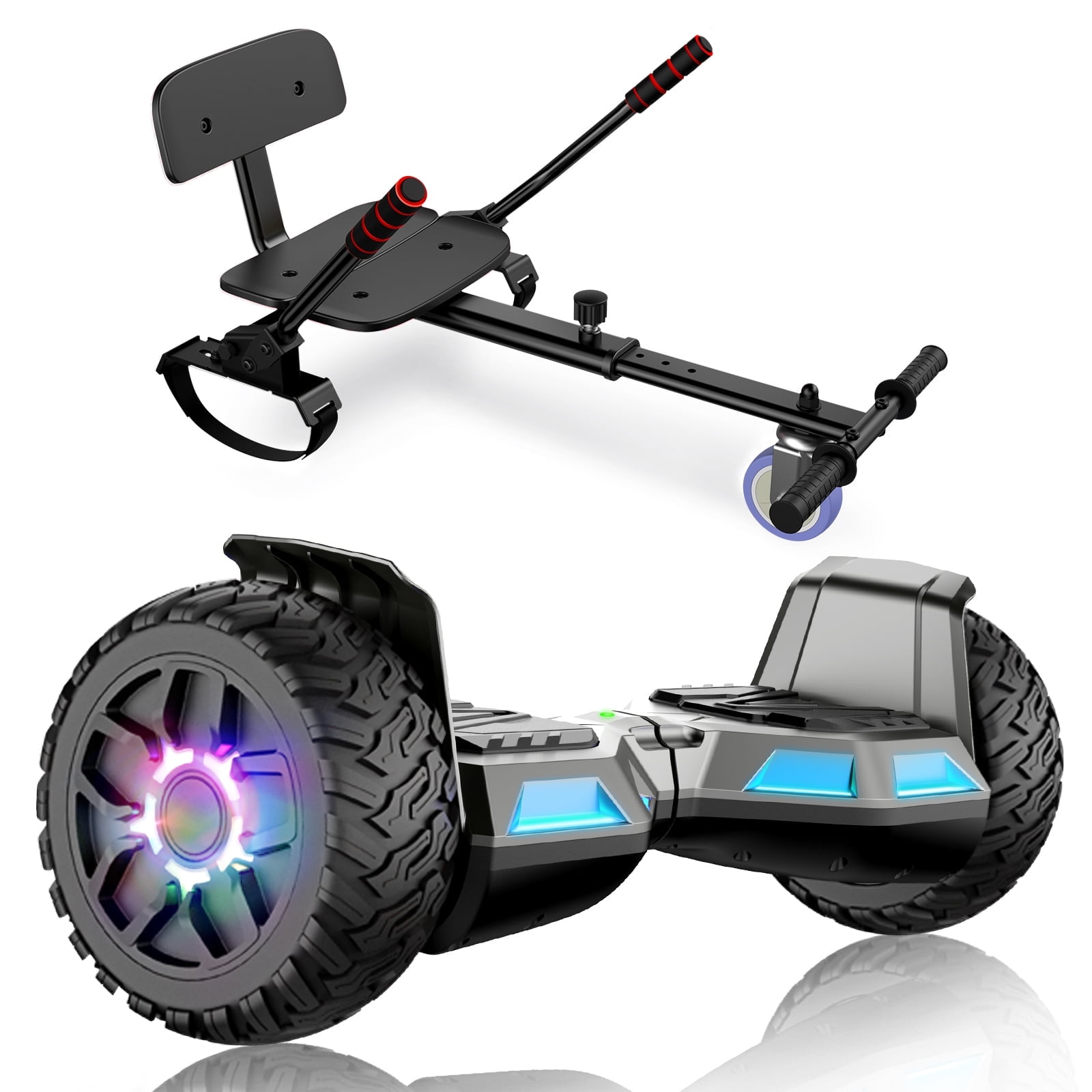 SISIGAD Hoverboard with Seat, 8.5 inch Hoverboard Go Kart Combo with Bluetooth Speaker & LED ...