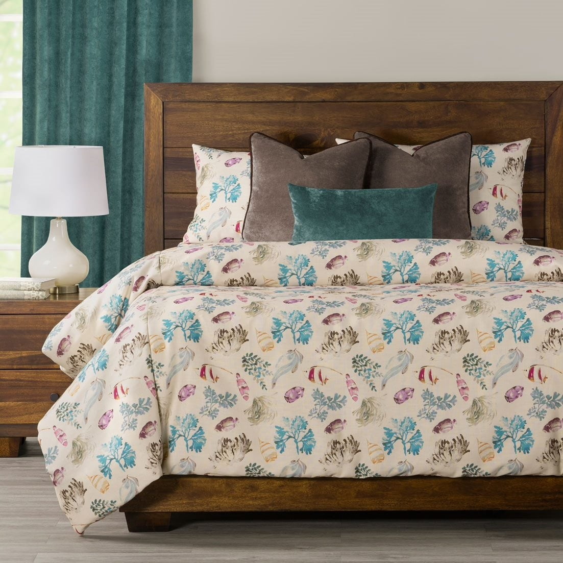 SIScovers Galapagos Coral Coastal Print Duvet Set Queen - 7 Piece ...