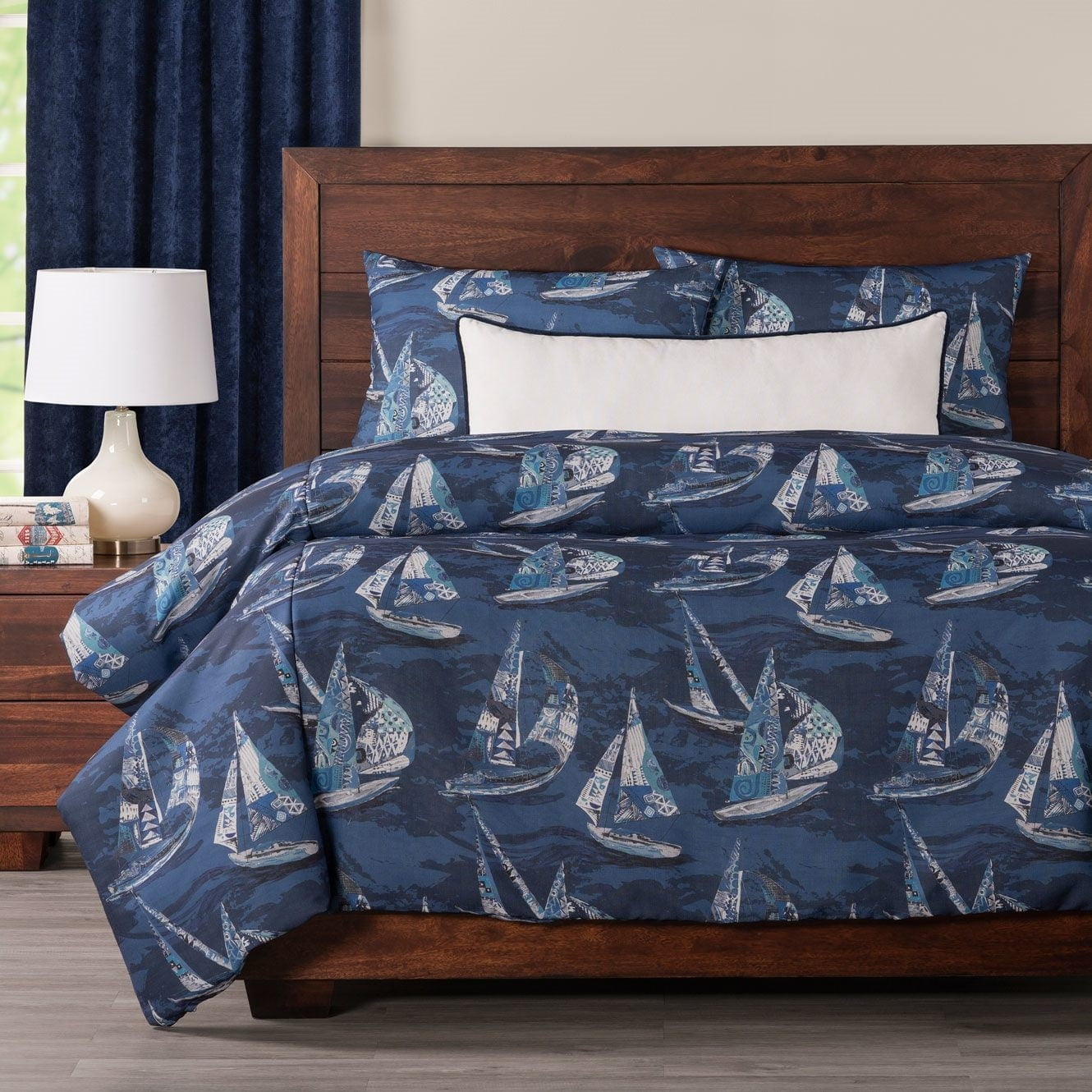 SIScovers Sailboat Nautical Print Duvet Set Islander Indigo - Queen - 5 ...