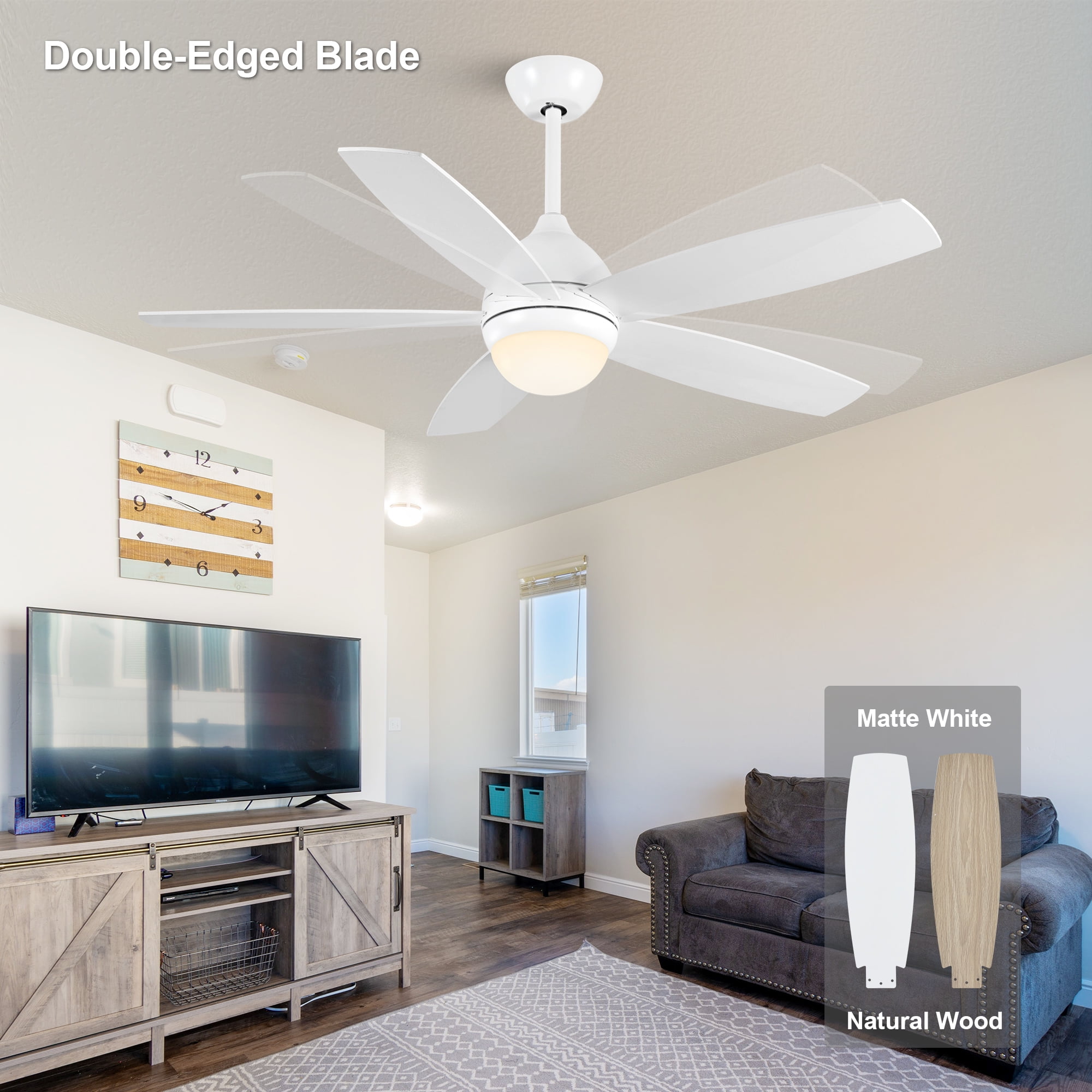 SITERGOFAN 52 inch White Ceiling Fan with Lights and Remote, Ceiling ...