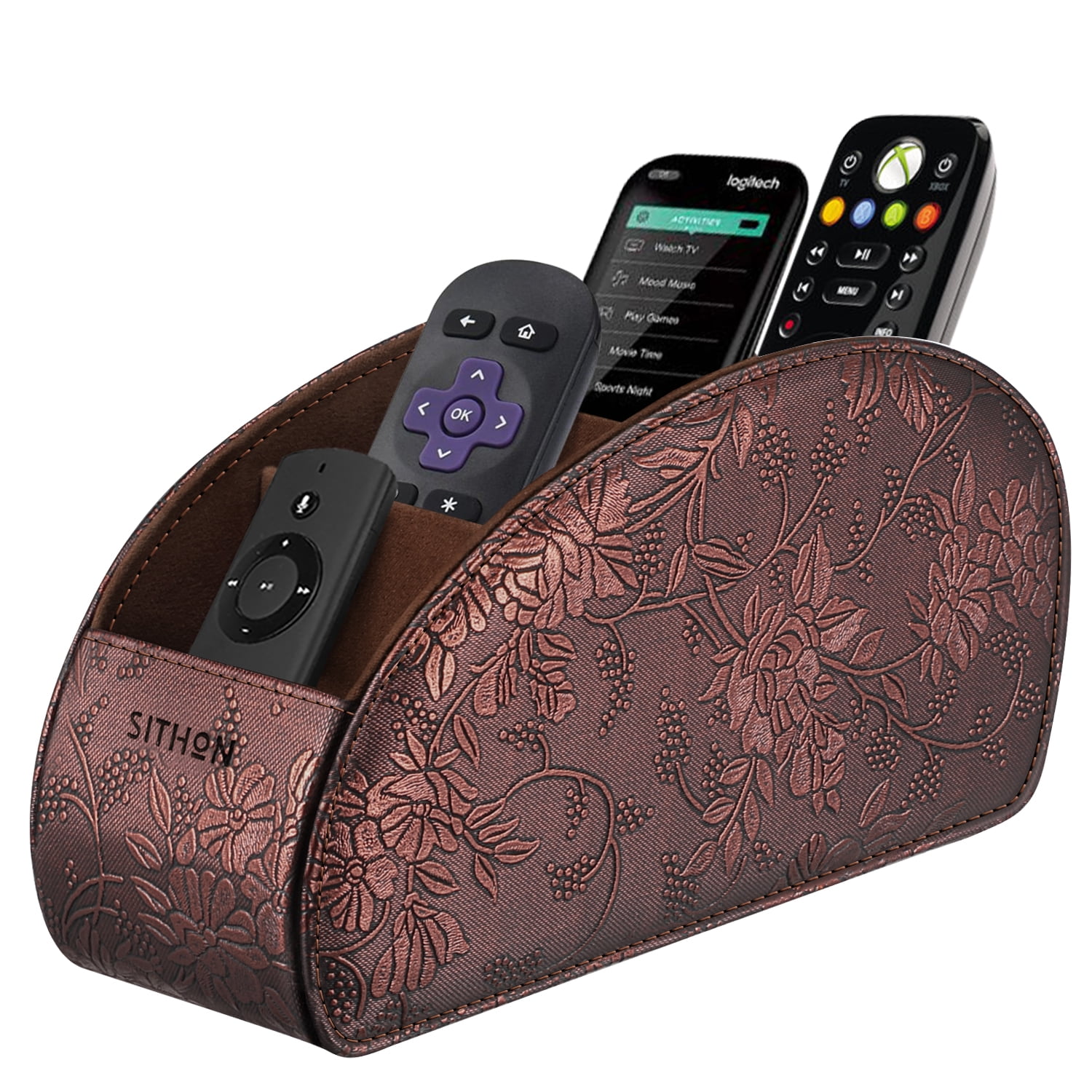 SITHON PU Leather Remote Control Holder - 5 Compartment Table TV ...