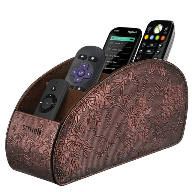 SITHON PU Leather Remote Control Holder - 5 Compartment Table TV ...