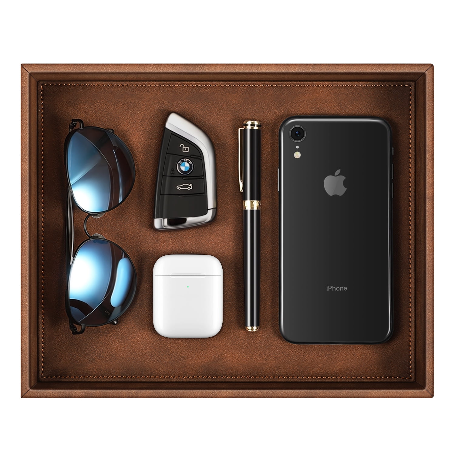 SITHON Valet Tray Desk Organizer, PU Leather Catchall Bedside Vanity ...