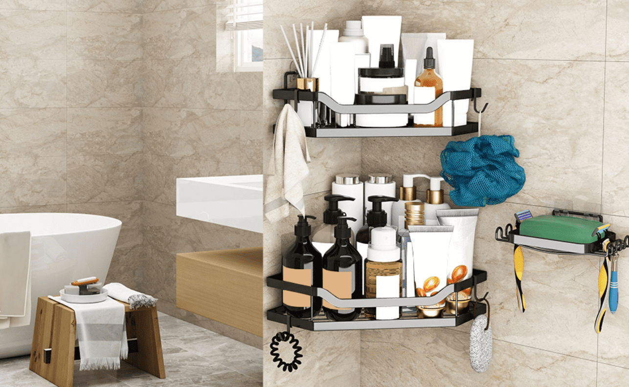 SIVROCK Corner Shower Shelf Bathroom Organizer Sticky Shower Shelf ...