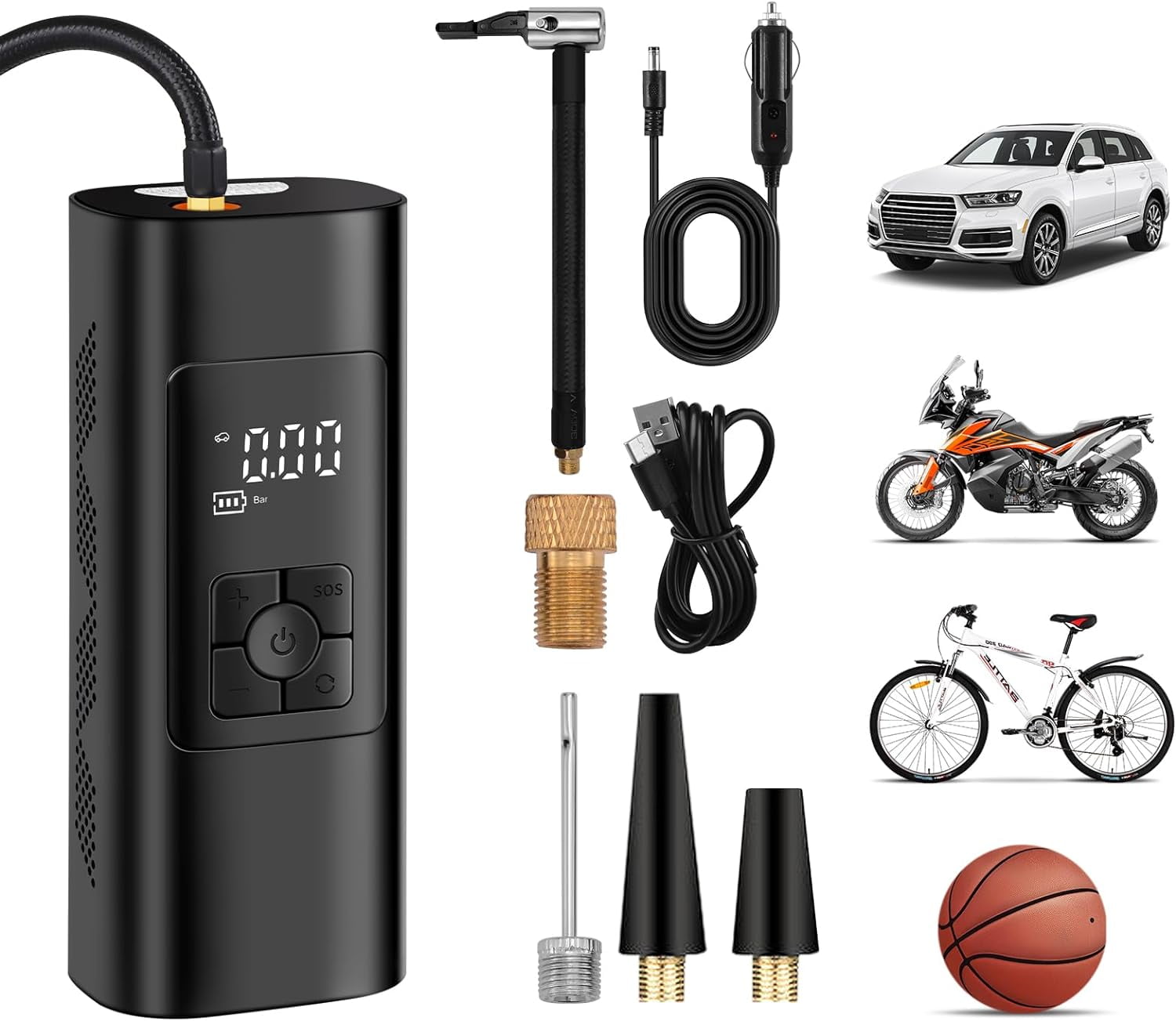 SIVROCK Tire Inflator Portable Air Compressor 150PSI, 12V DC Dual Power ...