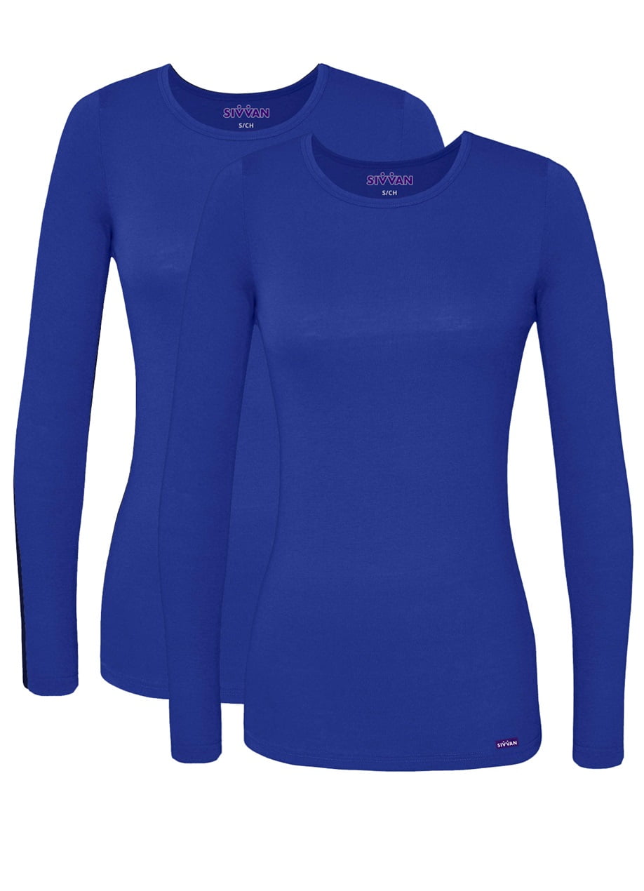 SIVVAN Scrubs For Women - Long Sleeve Comfort Underscrub Tee 2-Pack ...