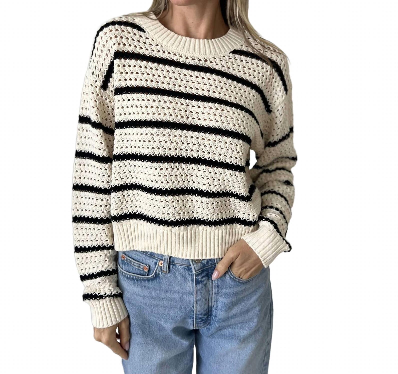 SIX/FIFTY Harbor Crochet Striped Sweater - Walmart.com