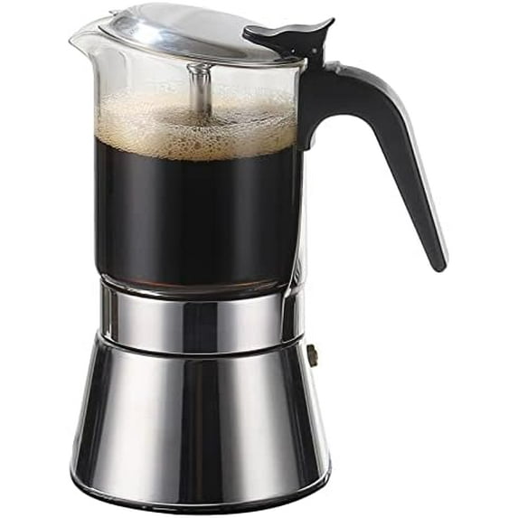 SIXAQUAE Stovetop Espresso Maker, Crystal Glass-top & Stainless Steel ...