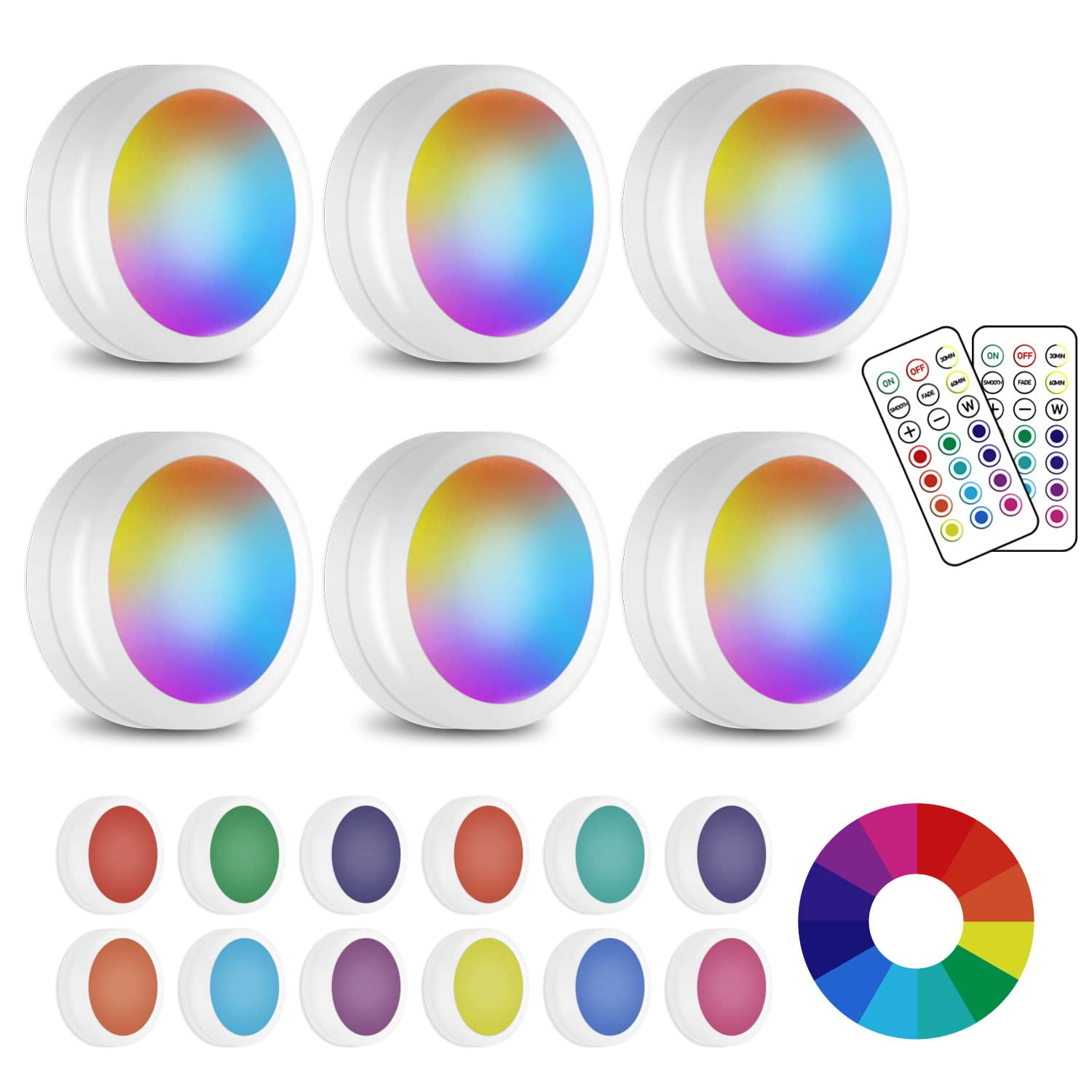 SIXDEFLY LED Puck Lights 6 Pack with Wireless Remote: 13 Color RGB ...