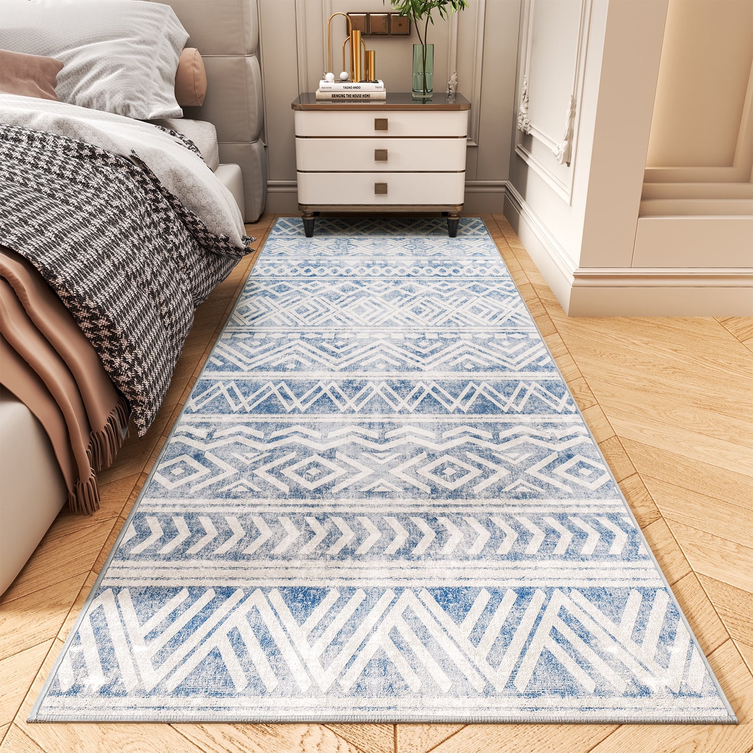 L'Baiet Marie Neutral Area Rug | Blue | 2' x 6' | Aesthetic Rugs Carpet ...