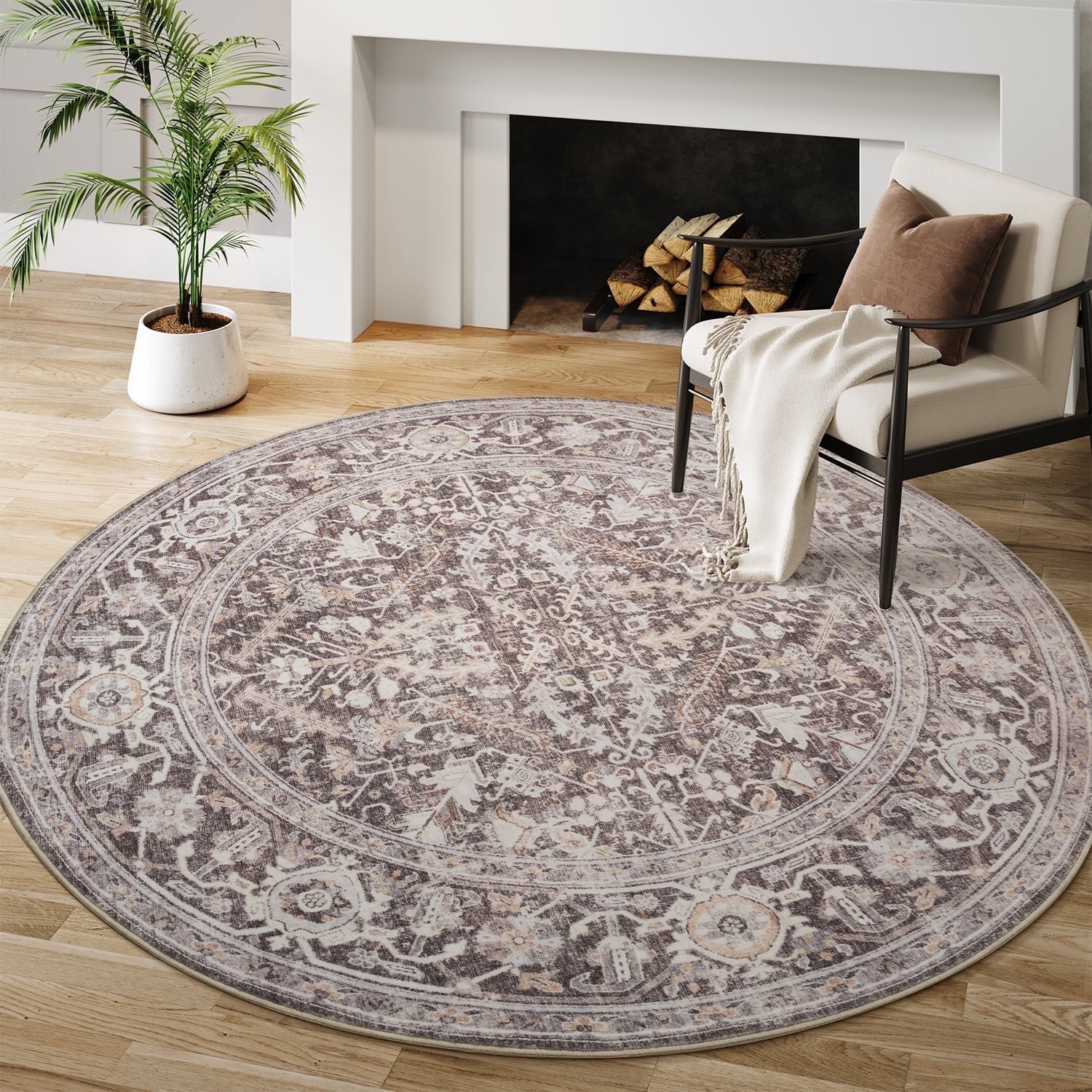 SIXHOME 5'x5' Round Rug Washable Rugs for Living Room Vintage ...