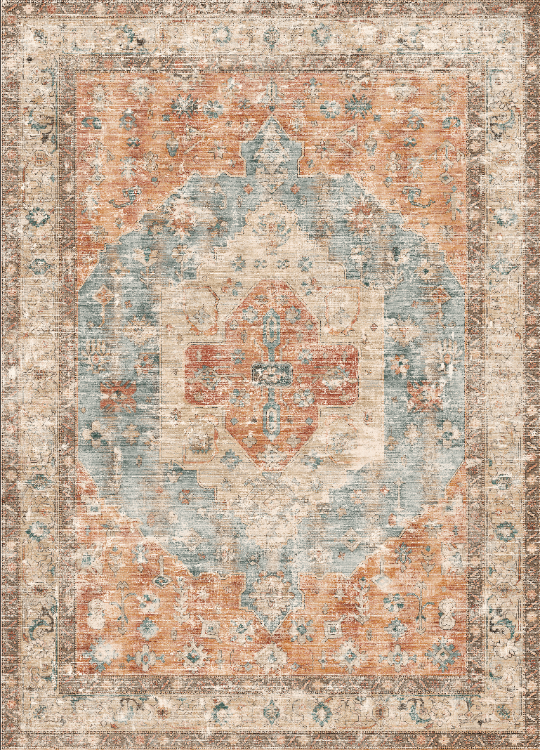 TWINNIS Vintage Boho Rug, Anti-Slip, Washable, 5'x8', Orange for Living ...