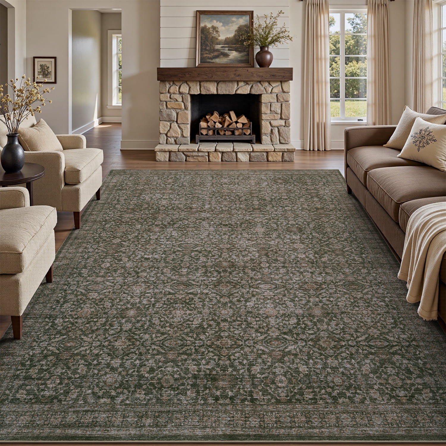 SIXHOME 5'x7' Vintage Distressed Area Rug Soft Washable Non-Slip Carpet ...