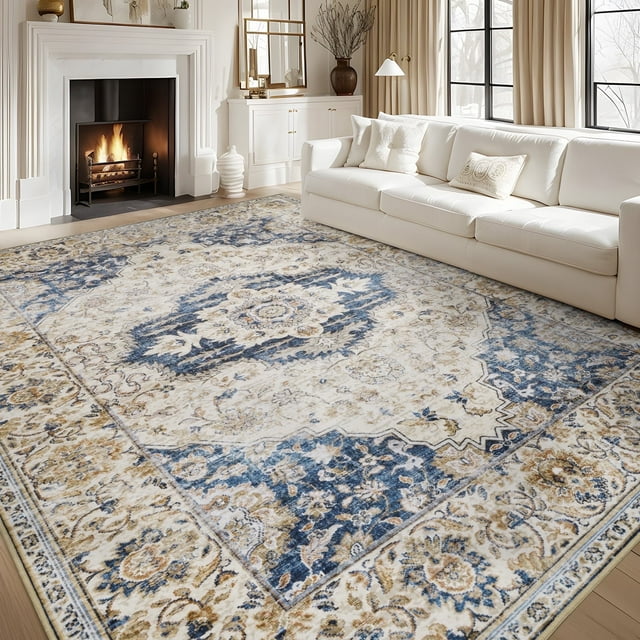 SIXHOME 5'x7' Area Rugs for Living Room Washable Traditional Blue ...