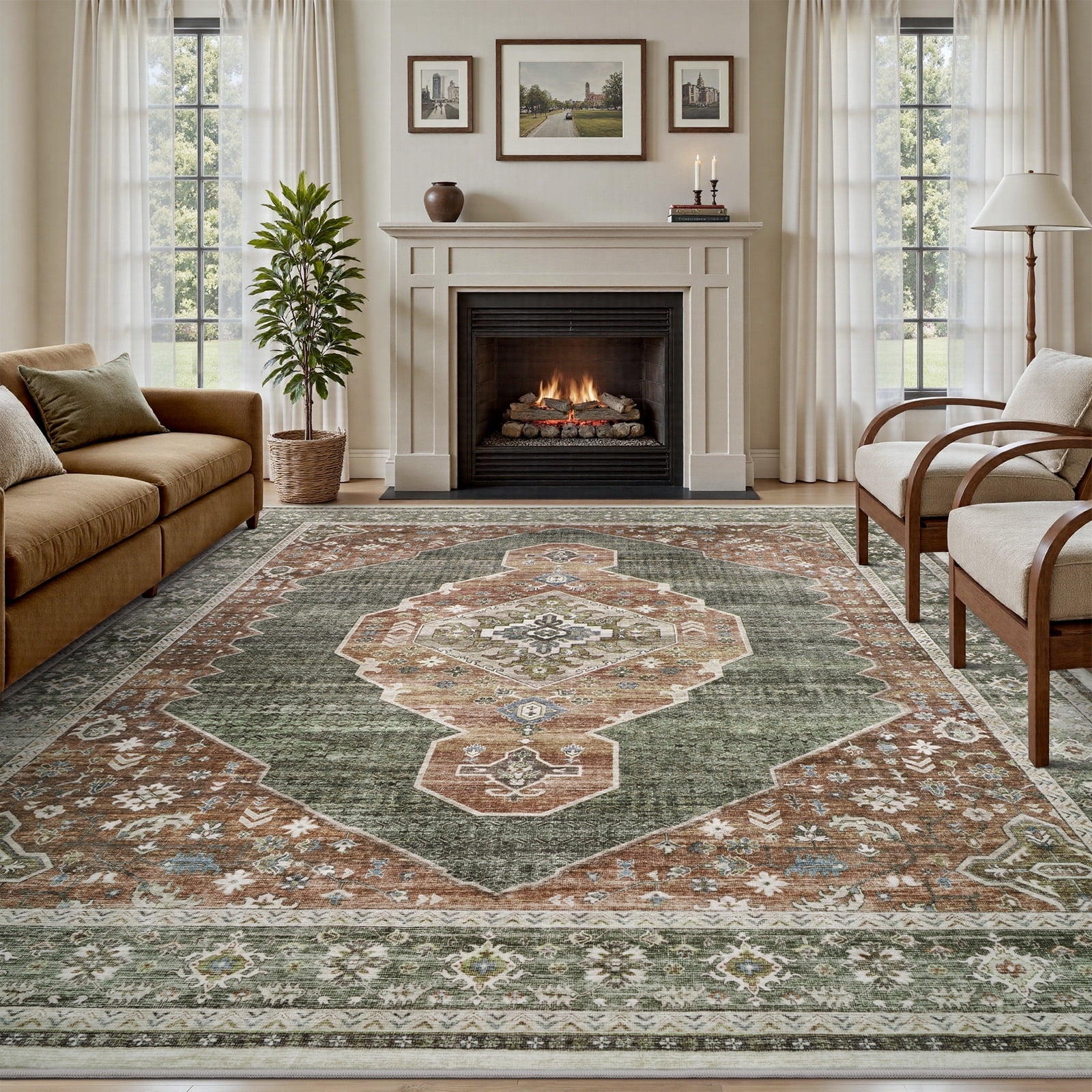 SIXHOME 8'x10' Area Rug Washable Retro Living Room Bedroom Carpet Soft ...