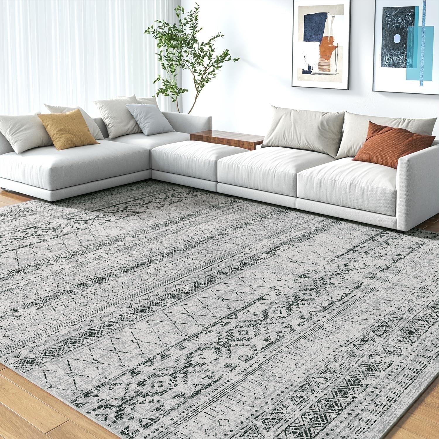 SIXHOME 8'x10' Boho Geometric Rug, Washable, Non-Slip, Soft Indoor Rug ...