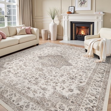 Round Area Rug 6 Ft, Orange White Geometric Washable Non-Slip Circle ...