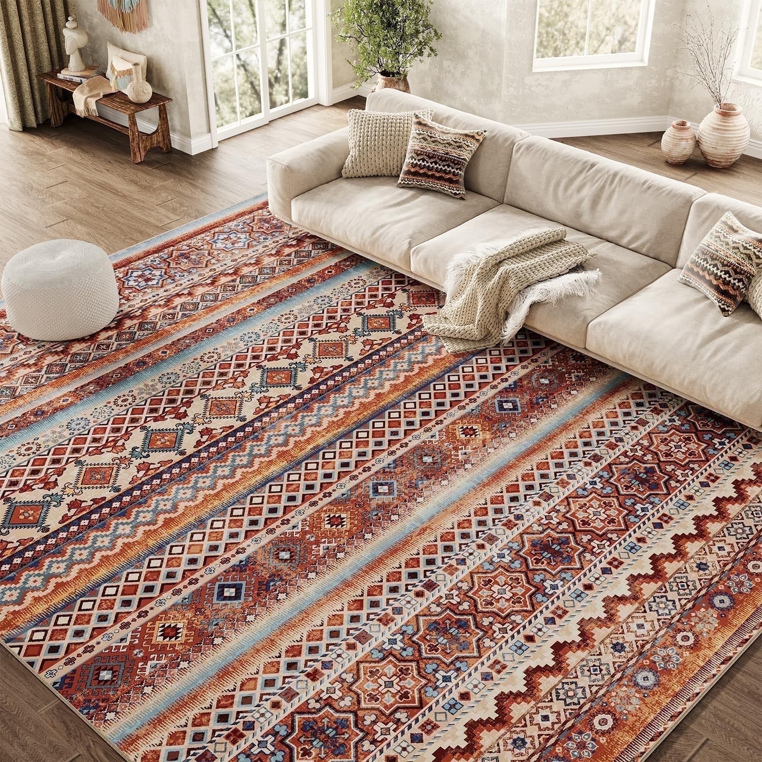 SIXHOME 8'x8' Area Rugs for Living Room Washable Rugs Vintage Boho Area ...