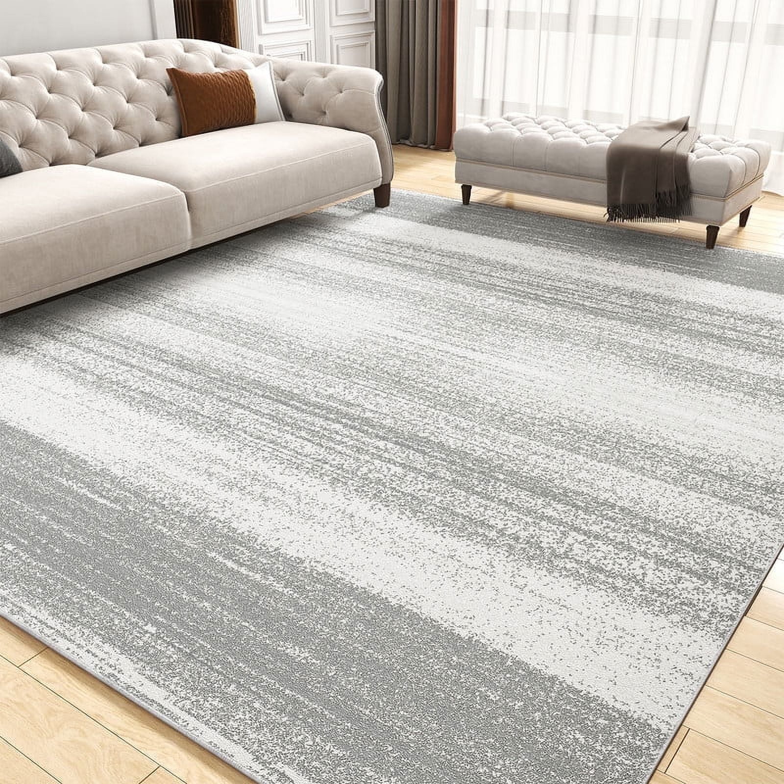 SIXHOME 8x10 Striped Area Rug, Washable Carpet in Neutral Gray, White ...