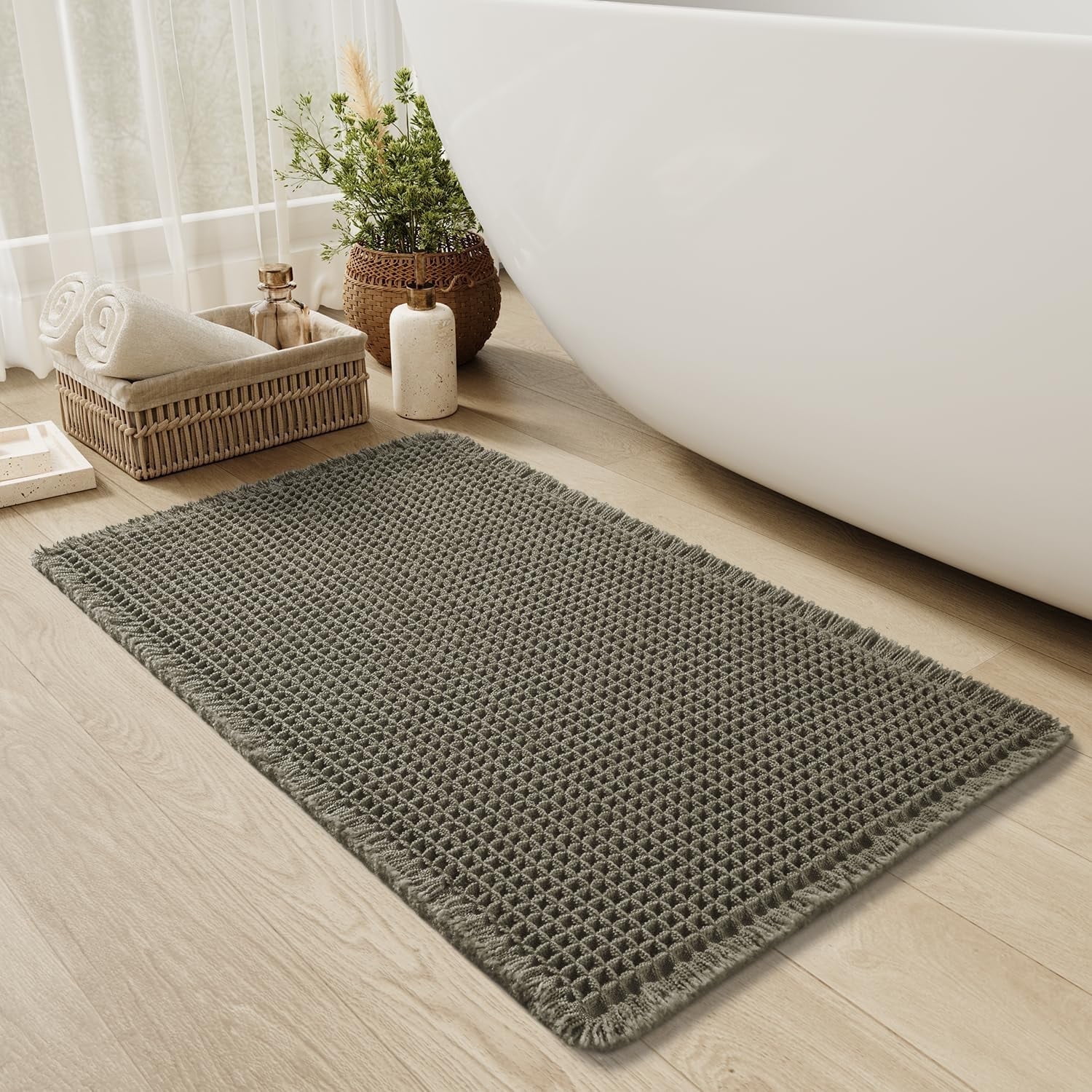 SIXHOME Bathroom Rugs Waffle Bath Rug Super Soft Absorbent Non Slip ...