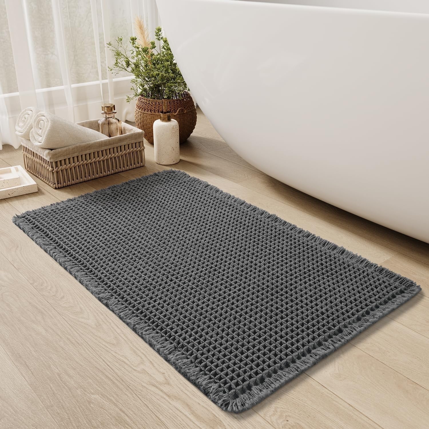 SIXHOME Bathroom Rugs Waffle Bath Rug Super Soft Absorbent Non Slip ...