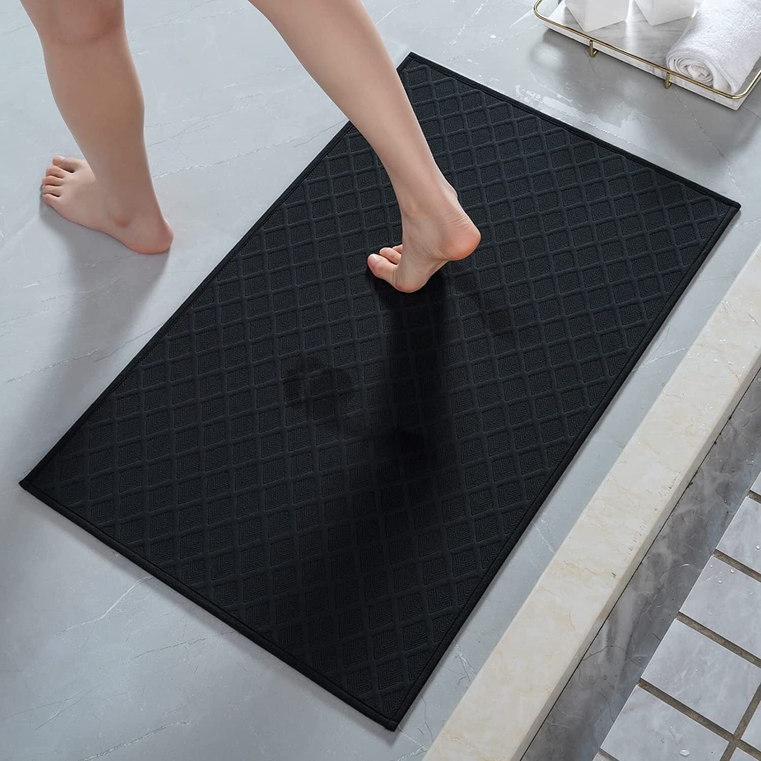 SIXHOME Black Bathroom Rugs Ultra Thin Rubber Non Slip Bath Mat Quick ...