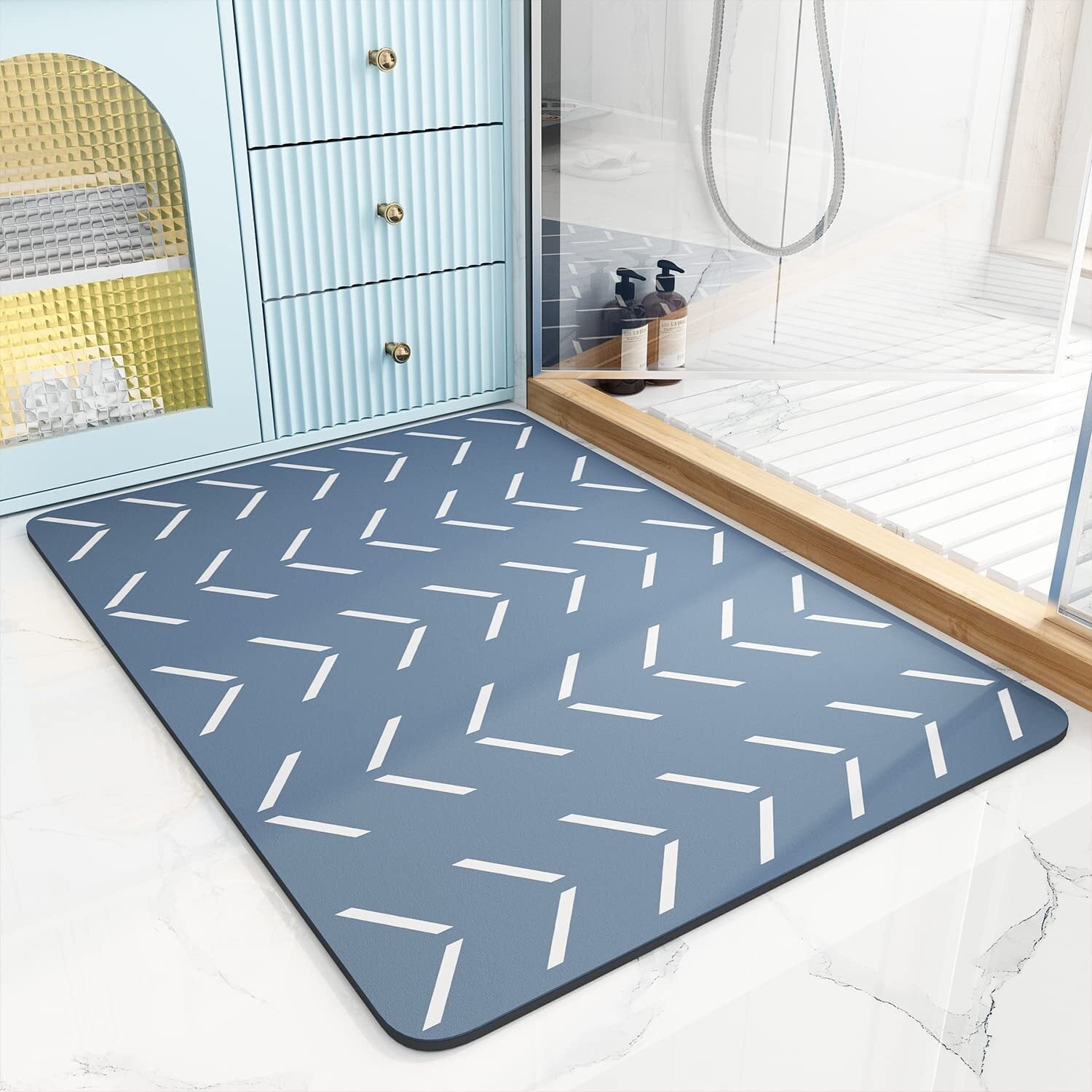 SIXHOME Blue Bathroom Rugs Non Slip Quick Dry Bath Mat Super Absorbent ...