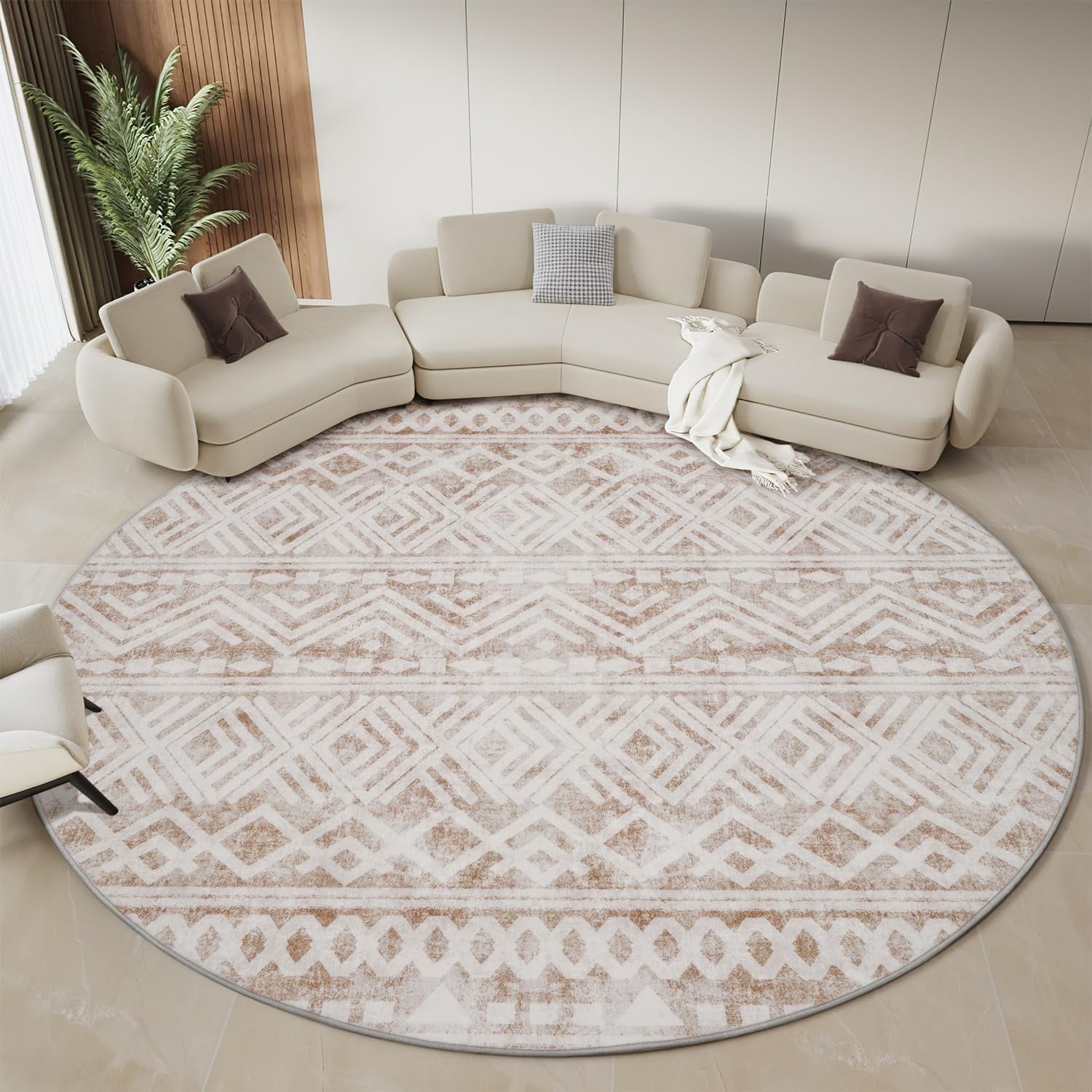 SIXHOME Boho Round Rugs for Living Room Washable Rugs 4Ft Circle Soft ...