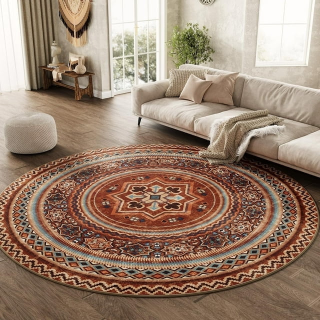 SIXHOME Boho Round Rugs for Living Room Washable Rugs 6Ft Circle Soft ...