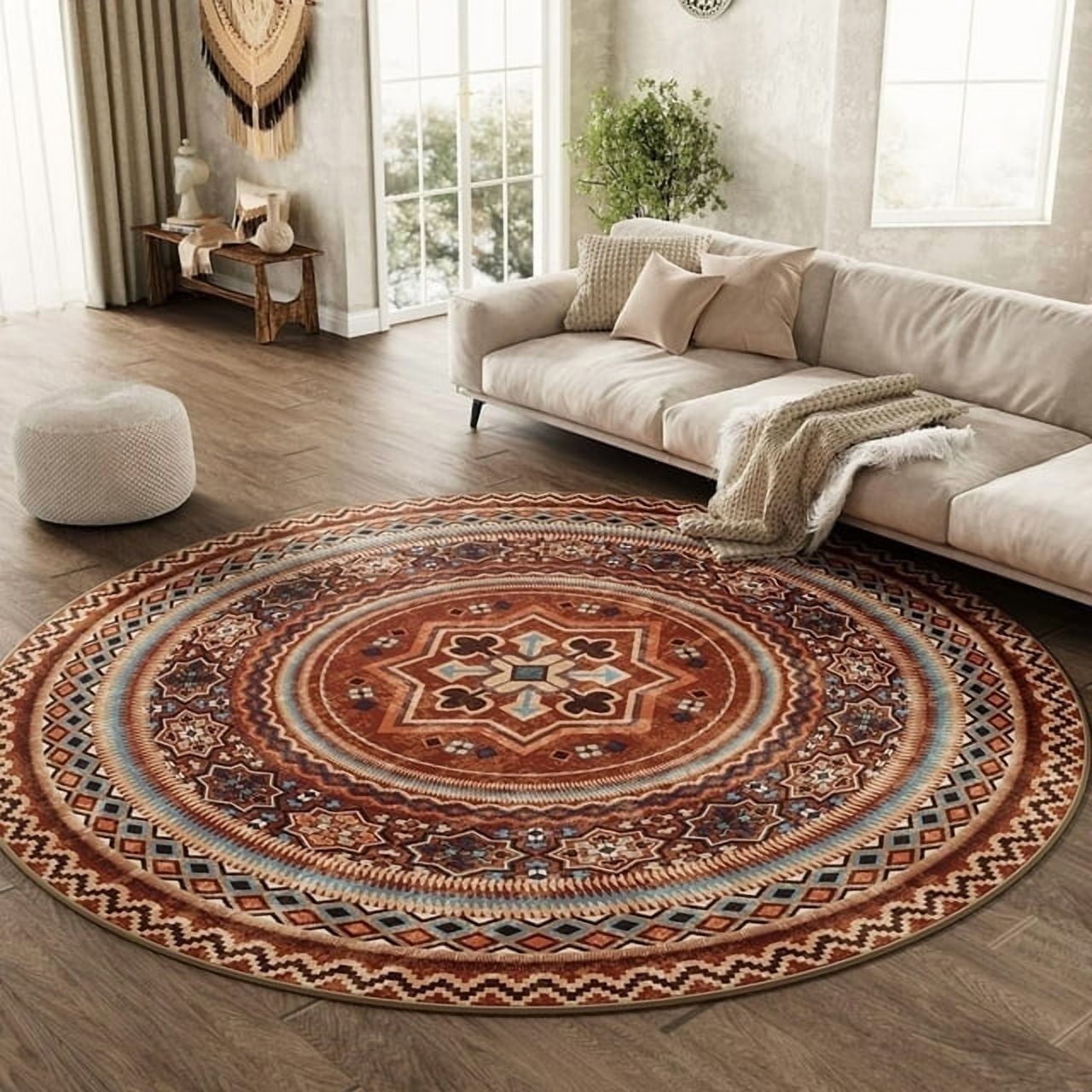 SIXHOME Boho Round Rugs for Living Room Washable Rugs 6Ft Circle Soft ...