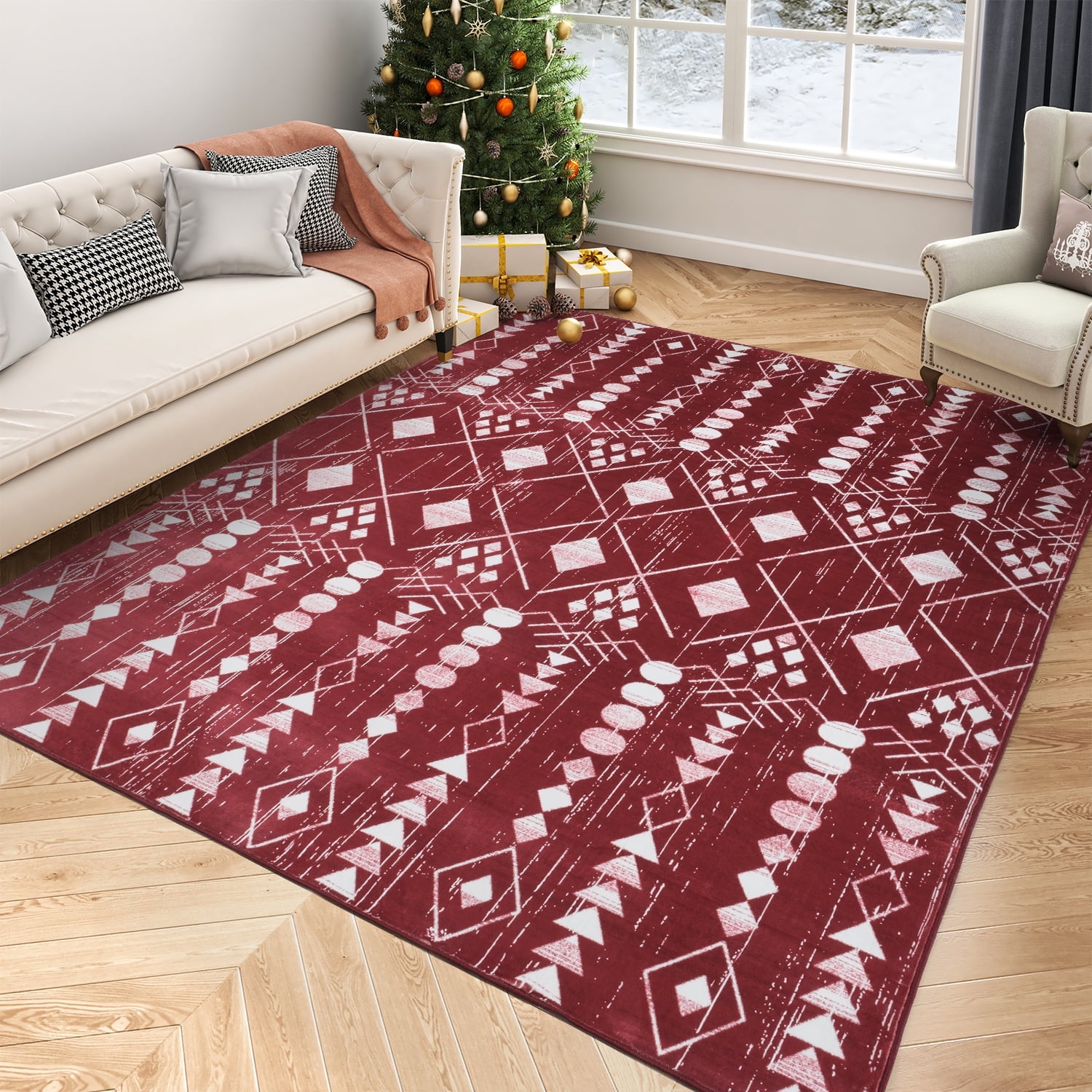 SIXHOME Boho Geometric Red Christmas Area Rugs 8x10, Soft Washable ...
