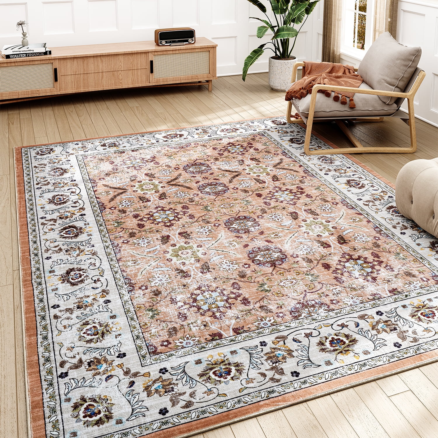 SIXHOME Floral Rugs for Living Room, Area Rugs 8'x10' Bedroom Rugs Pink ...