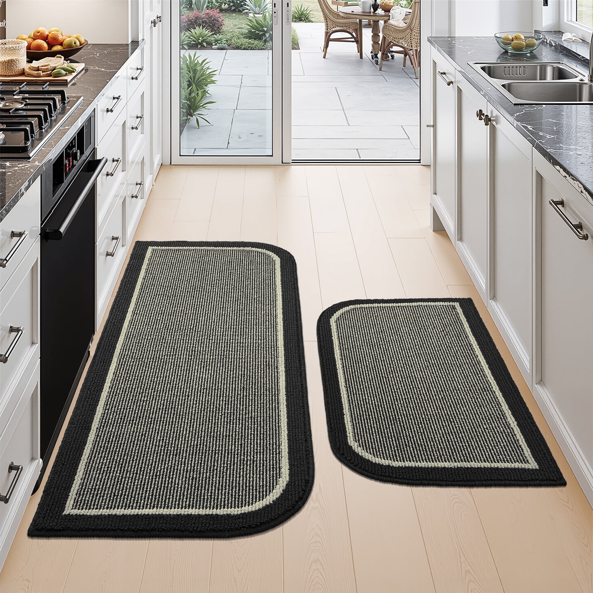 SIXHOME 2-Piece Non-Slip Kitchen Rugs, Washable Twill Half Circle Mats ...