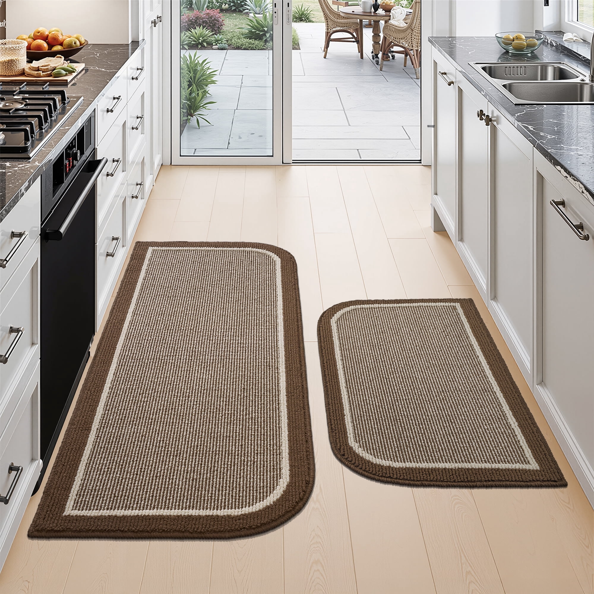 SIXHOME 2-Piece Non-Slip Kitchen Rugs, Washable Twill Half Circle Mats ...