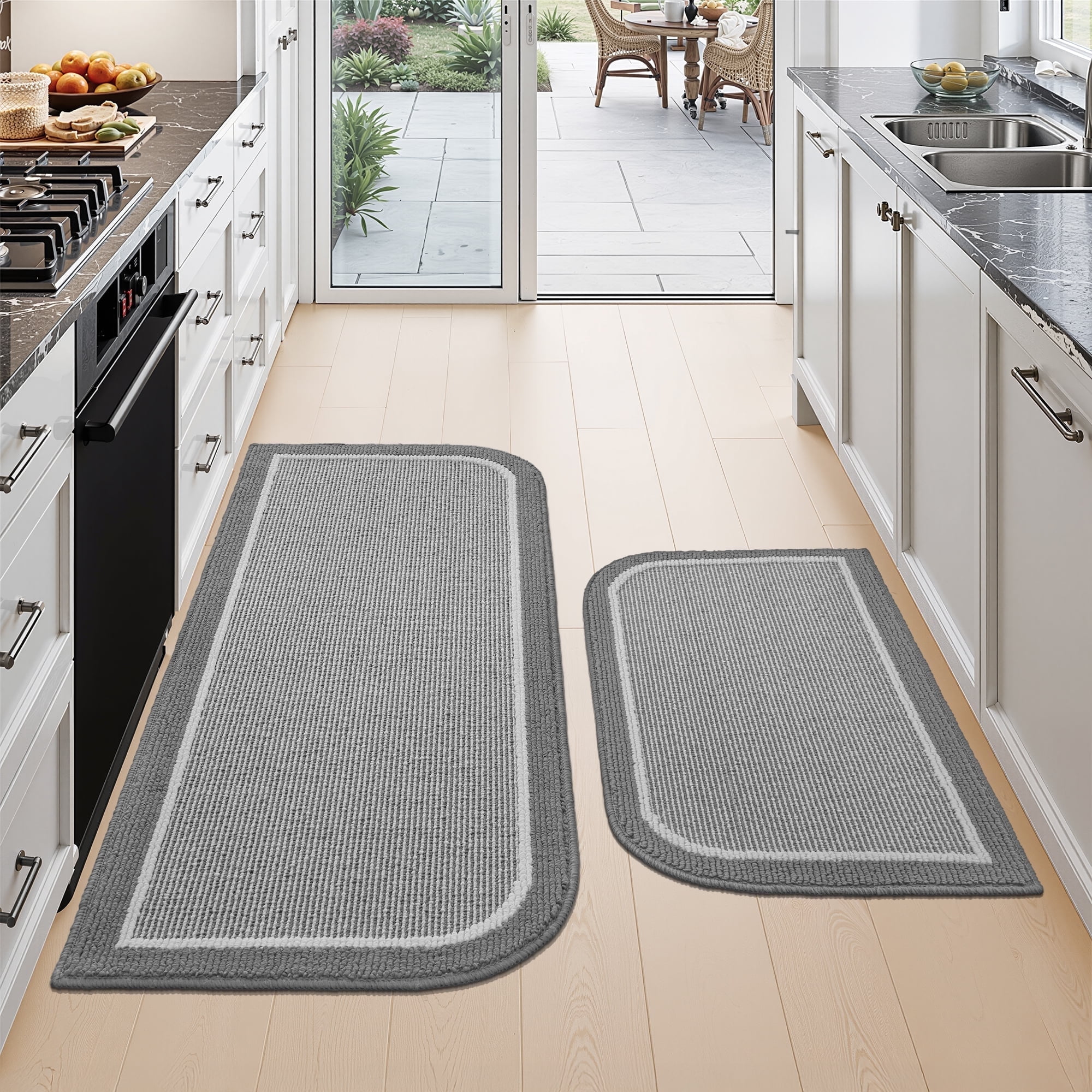 SIXHOME 2-Piece Non-Slip Kitchen Rugs, Washable Twill Half Circle Mats ...