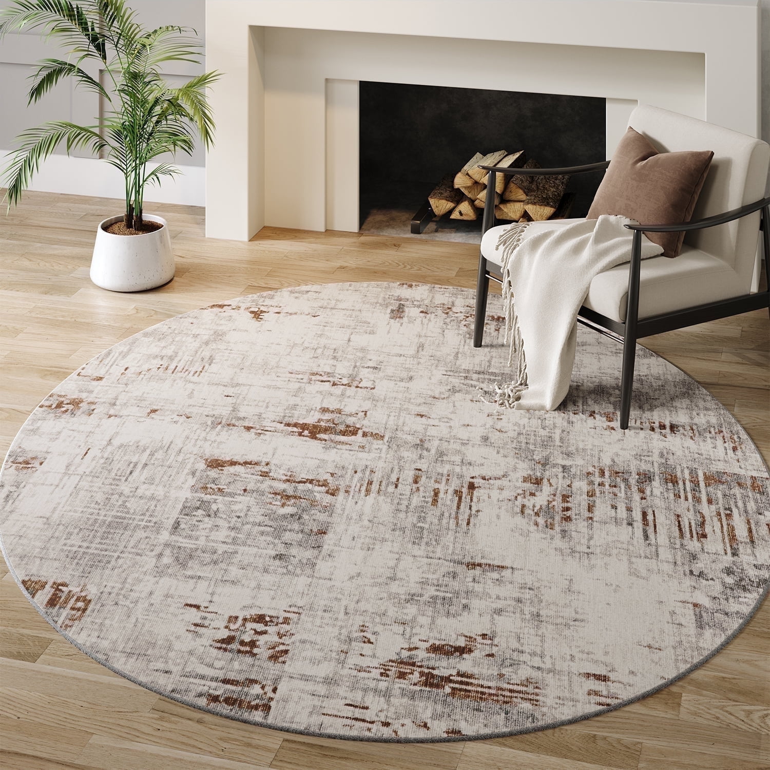SIXHOME Modern Abstract Round Rugs for Living Room Washable Rugs 5Ft ...