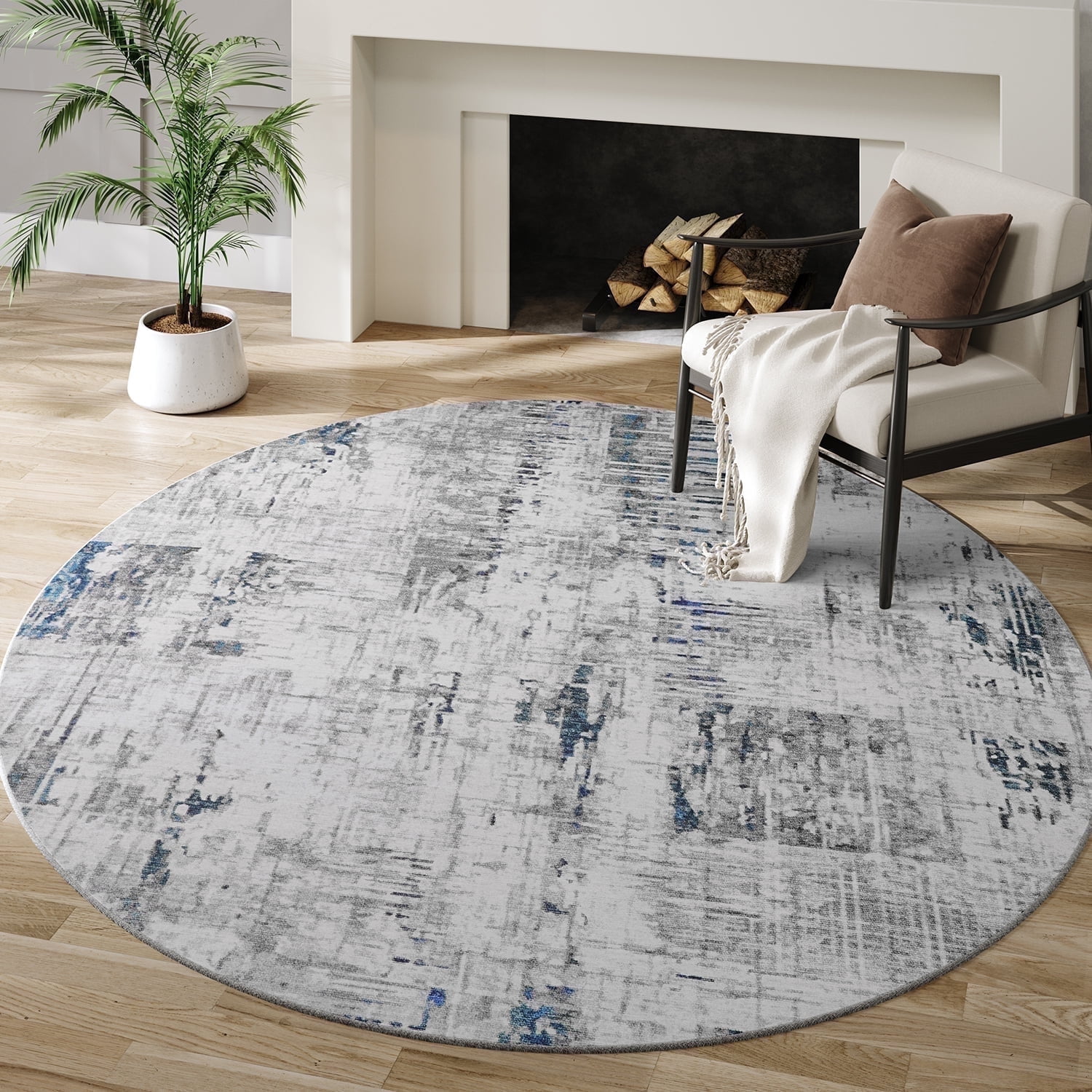SIXHOME Modern Abstract Round Rugs for Living Room Washable Rugs 5Ft ...
