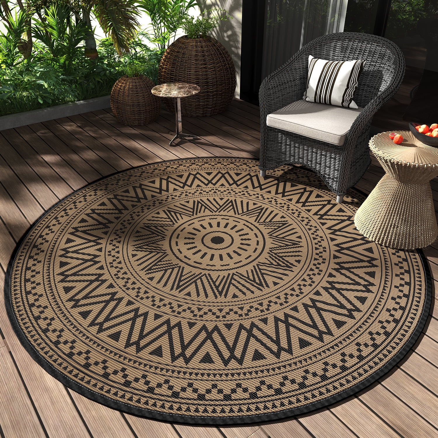 SIXHOME Outdoor Rugs 6'x6' Round Indoor Outdoor Rugs Waterproof ...