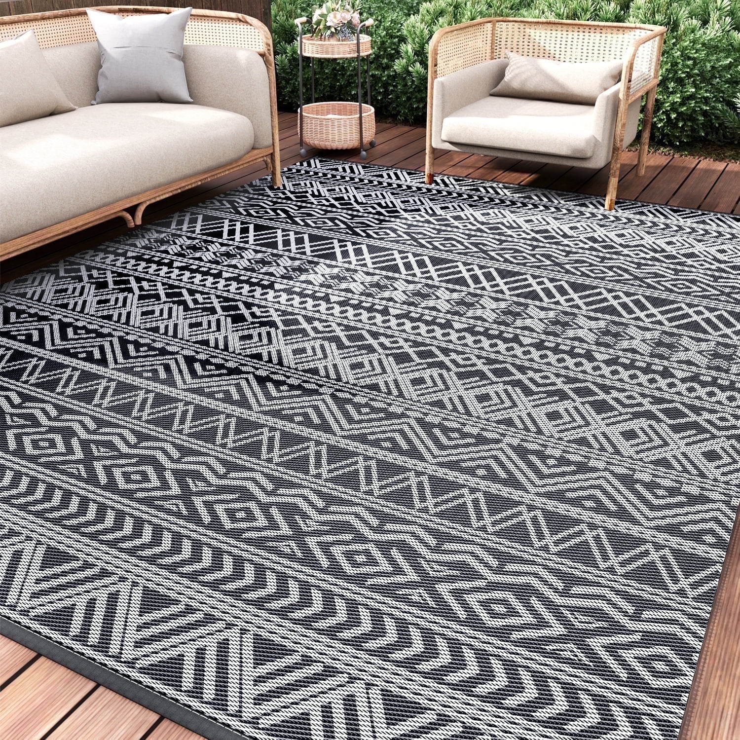 SIXHOME 9'x12' Boho Outdoor Rug, Water Resistant, Reversible, for Patio ...