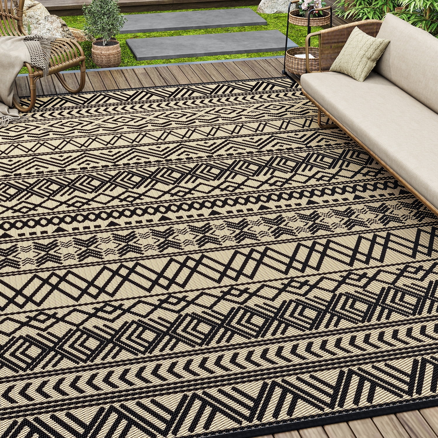 SIXHOME Outdoor Rug 6'x9' Waterproof Reversible Patio Rug Boho ...