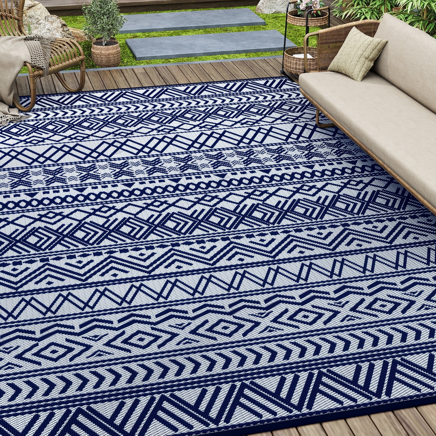 SIXHOME 6'x9' Water Resistant Outdoor Rug, Reversible Patio Rug for RV ...
