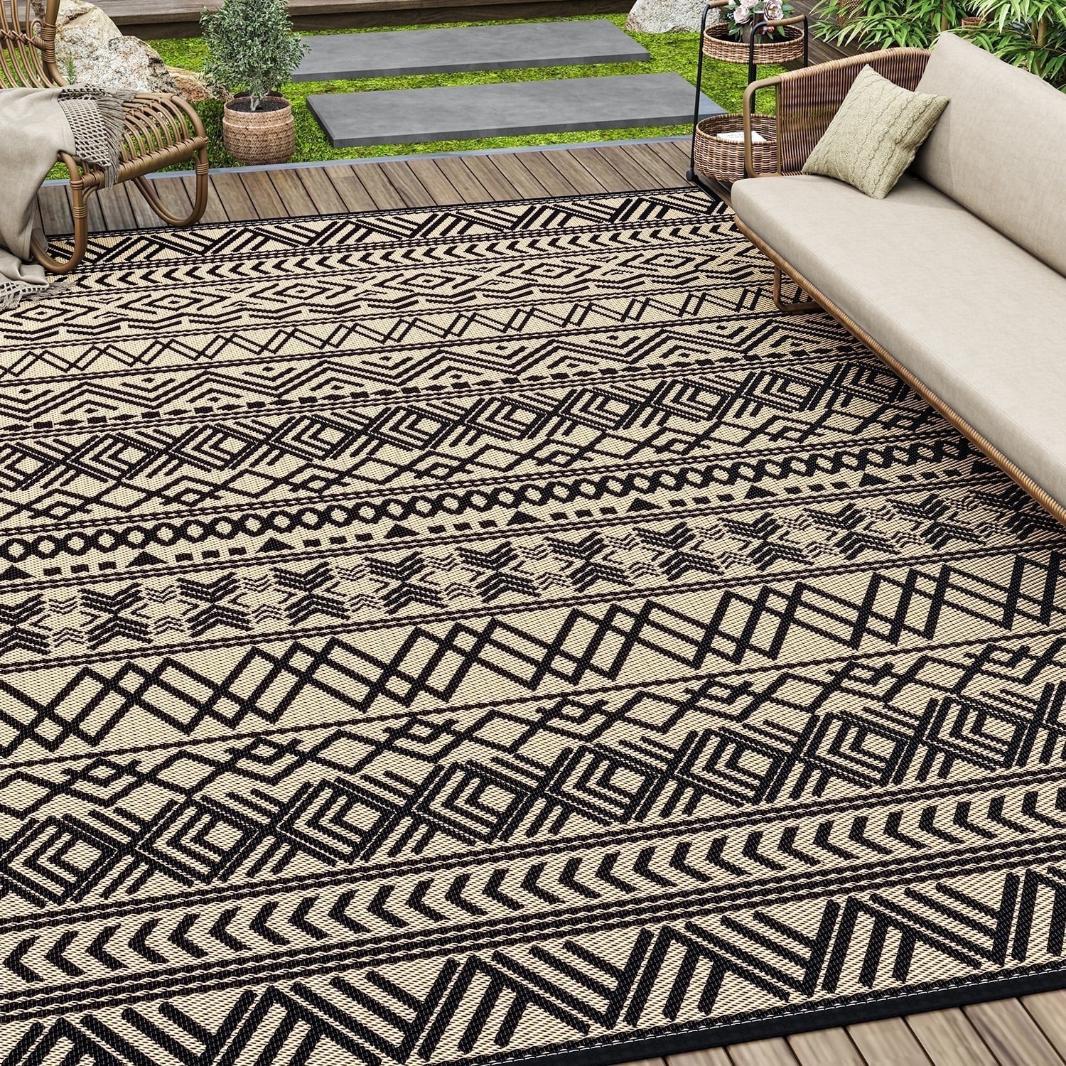 SIXHOME Outdoor Rug 6'x9', Waterproof Reversible Geometric Patio Carpet ...