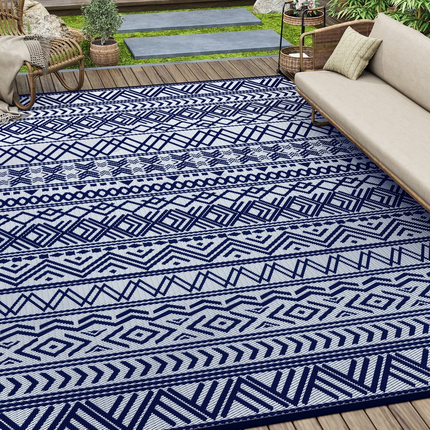 SIXHOME 6'x9' Water Resistant Outdoor Rug, Reversible Patio Rug for RV ...