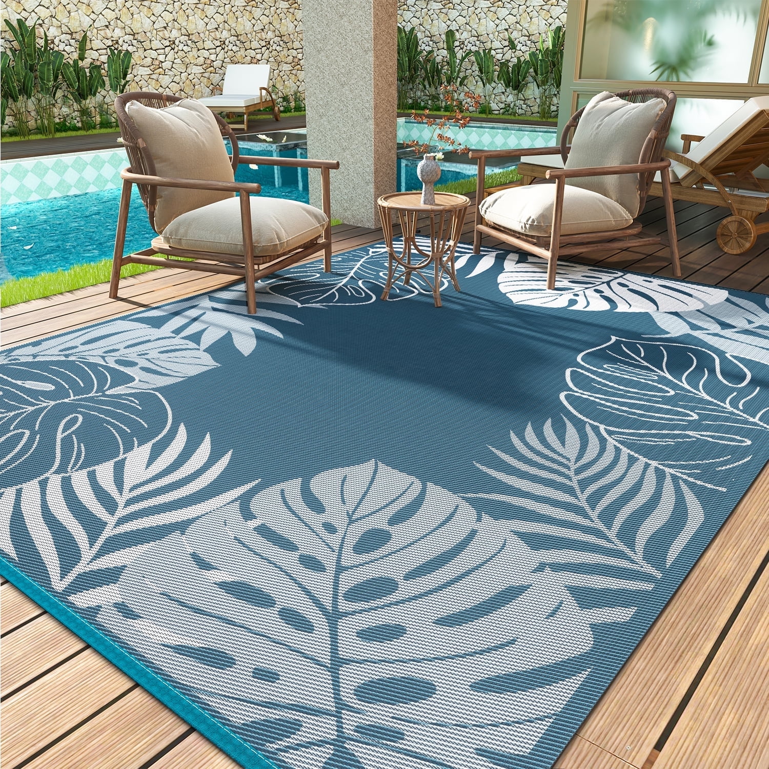 SIXHOME 6x9 Feet Waterproof Outdoor Rug, Reversible Blue Plastic Patio ...