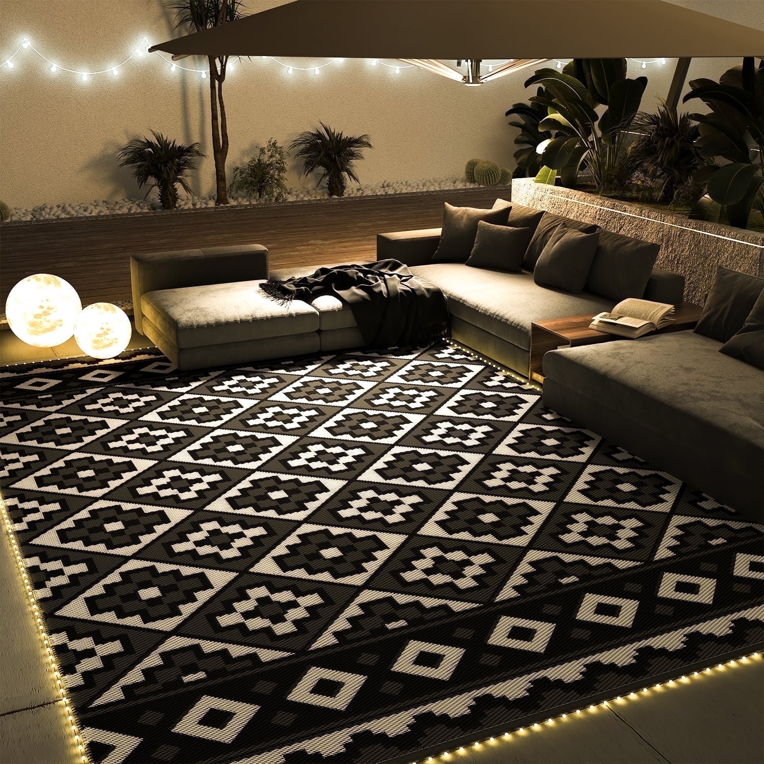SIXHOME Outdoor Rug with LED Strip Light 8'x10' Waterproof Reversible ...