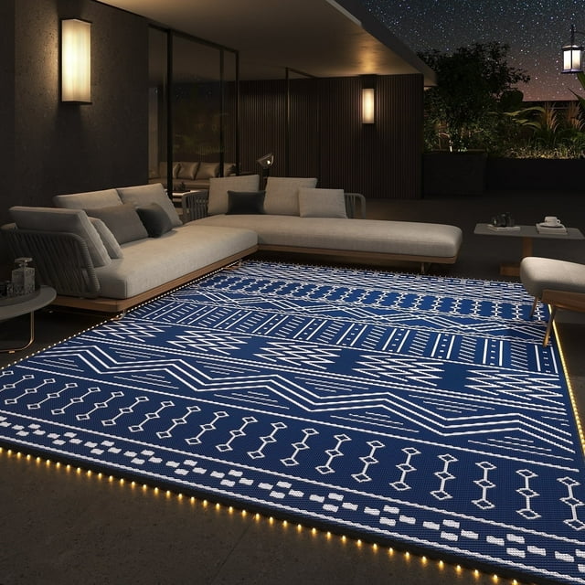 SIXHOME Outdoor Rug with LED Strip Lights 9'x12' Waterproof Patio Rug ...